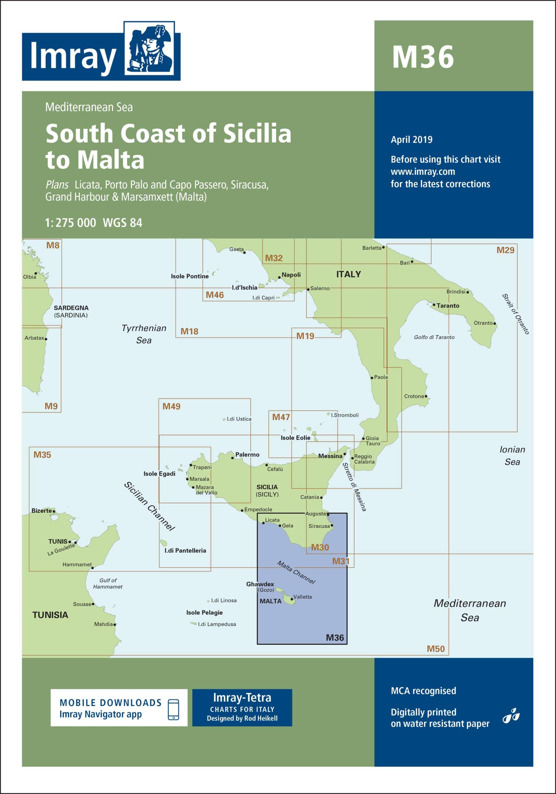 IMRAY CHART M36 S/COAST SICILY TO MALTA | Gauci Borda - Marine ...